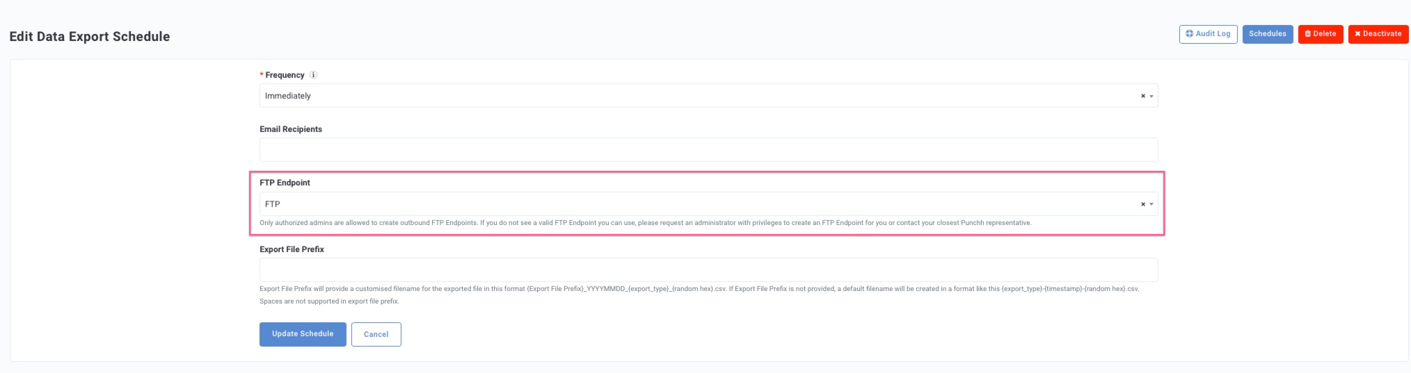 What is the origin IP address from Punchh when sending FTP exports?