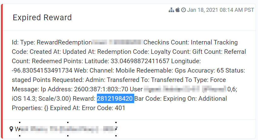 Why the guest timeline is showing error "Expired reward" while applying ...