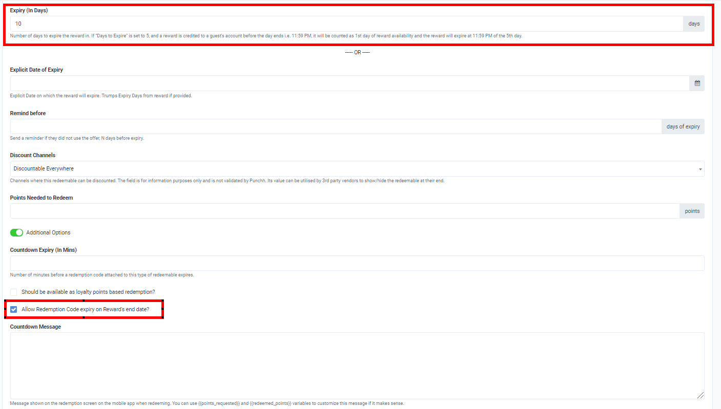 What does "Allow Redemption Code expiry on Reward's end date?" checkbox ...