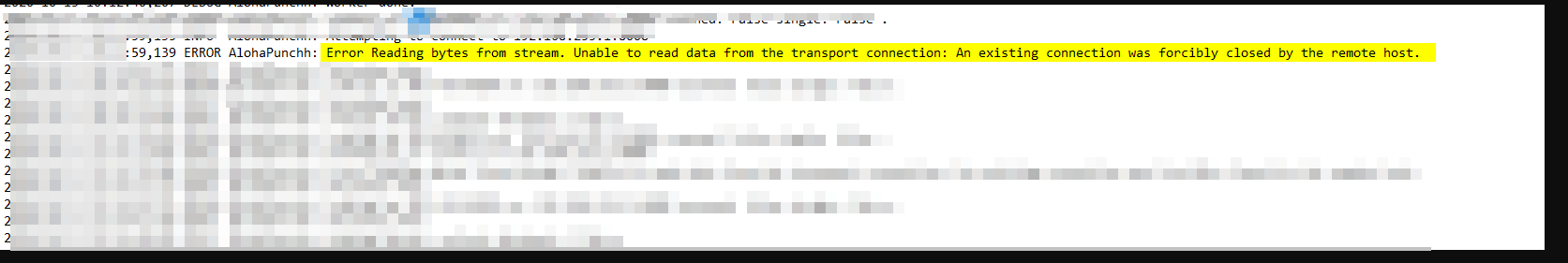 What does the "an existing connection was forcibly closed by the remote ...