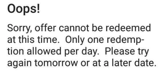 Why is a guest receiving "Only one redemption allowed per day" even ...