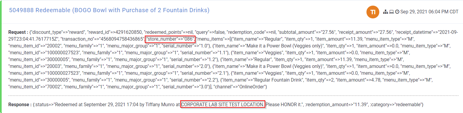(INT) Why are online order redemptions showing as redeemed at an ...