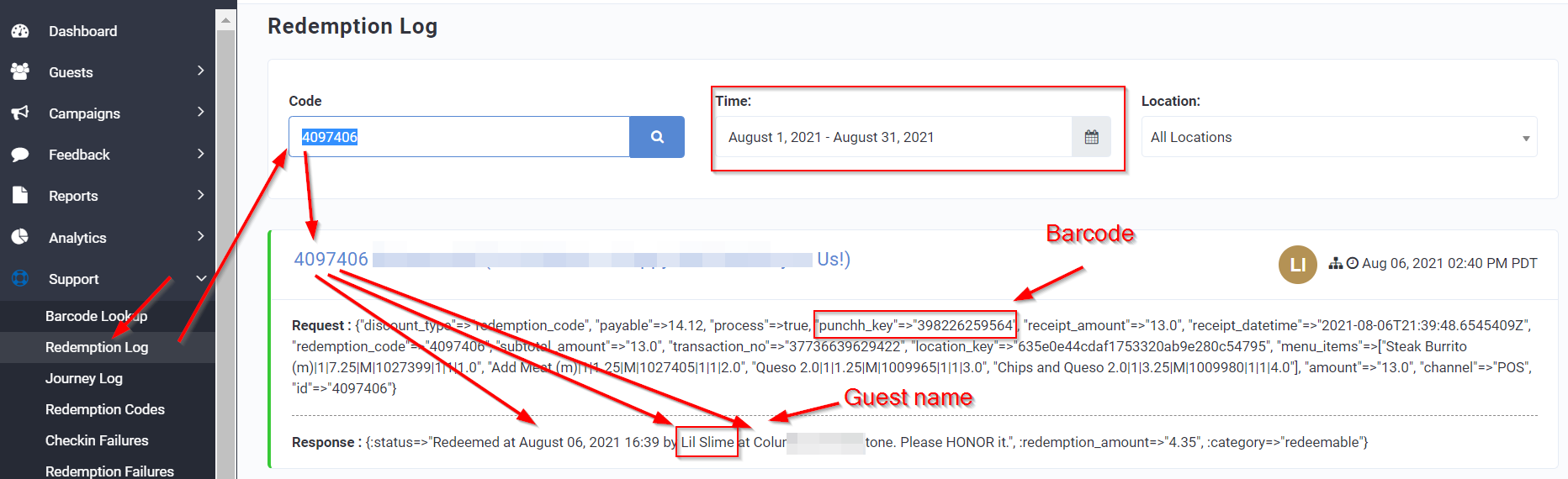 How to search for a guest details using the redemption code which is ...