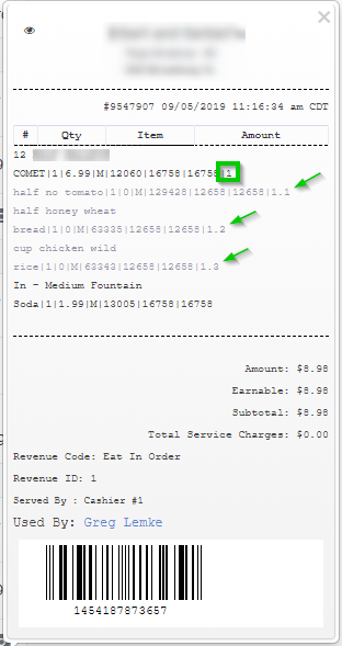How do modifiers appear on receipts in Punchh?