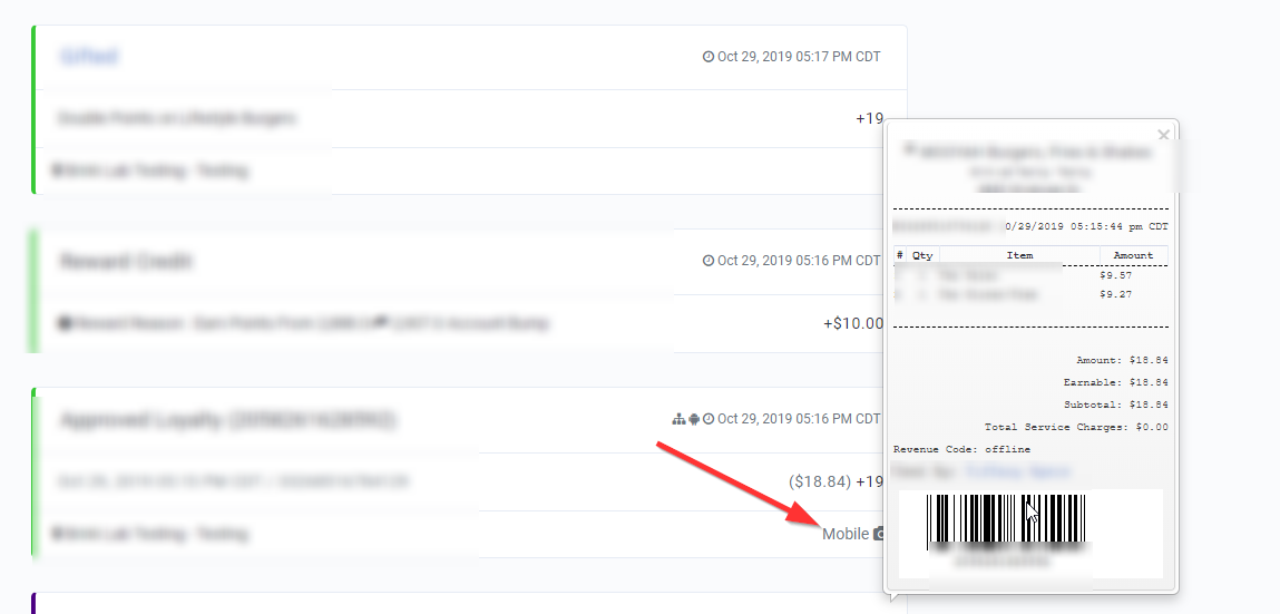 How do I verify what channel a receipt was earned on , on a guest's ...
