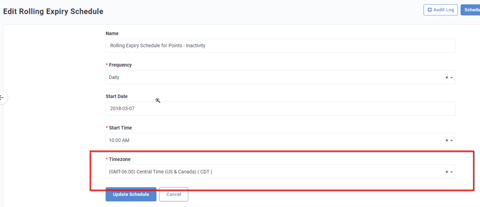 What timezone will point expiry notifications display in?