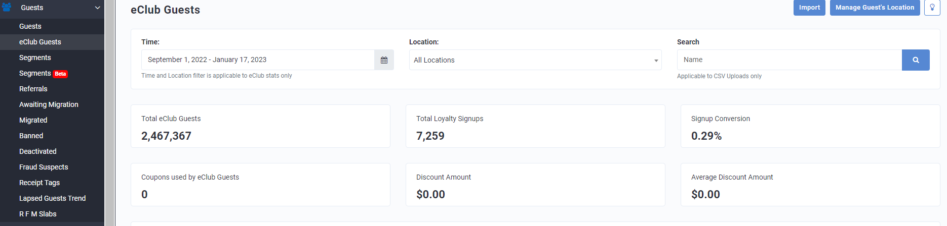 Eclub Analytics Transaction Stats