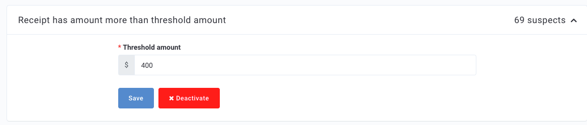 What does the "Receipt has amount more than threshold amount" activity ...