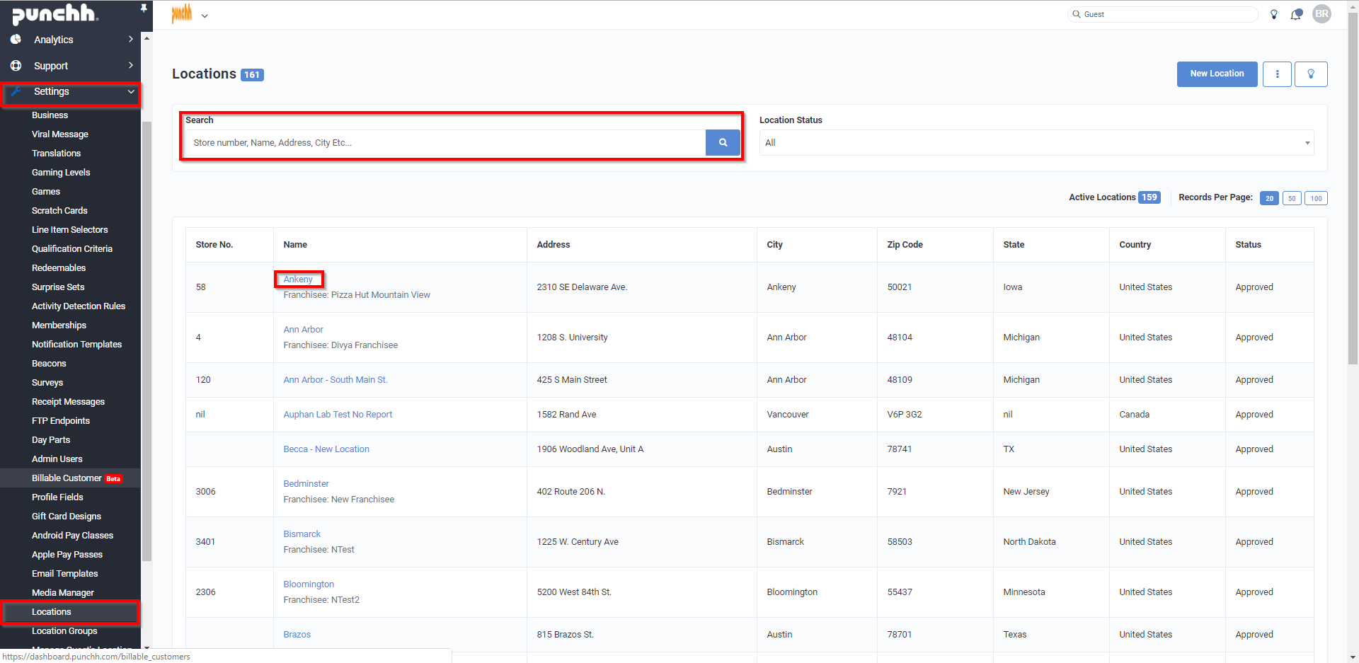 How can I update a locations hours of operation in the app?