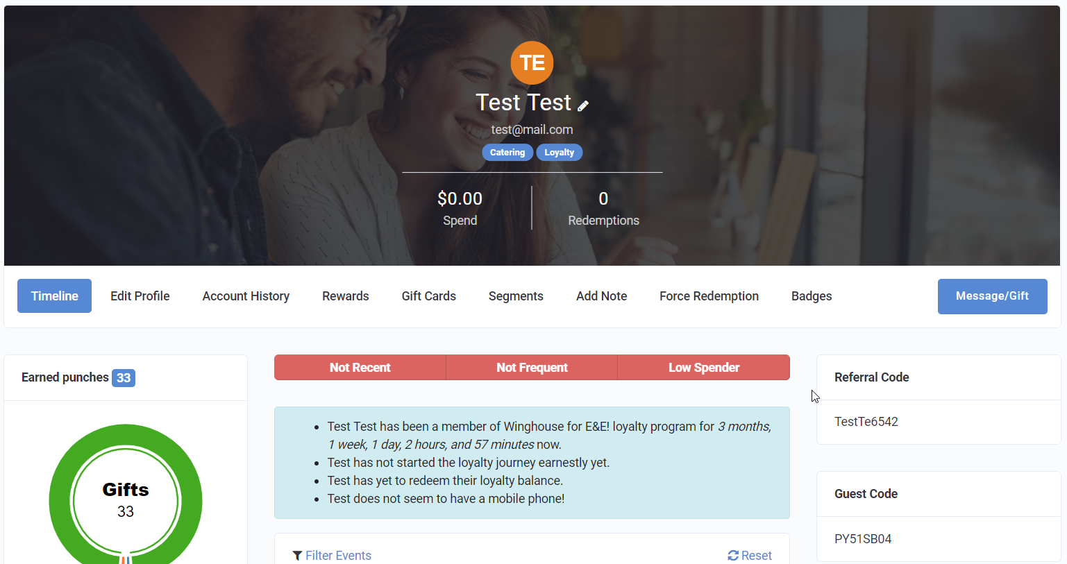 How do I view a guest's timeline?